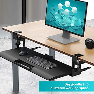 VETUZA Keyboard Tray Under Desk Keyboard Drawer Adjustable Height C-Clamp Mount System for Typing Easy Installation