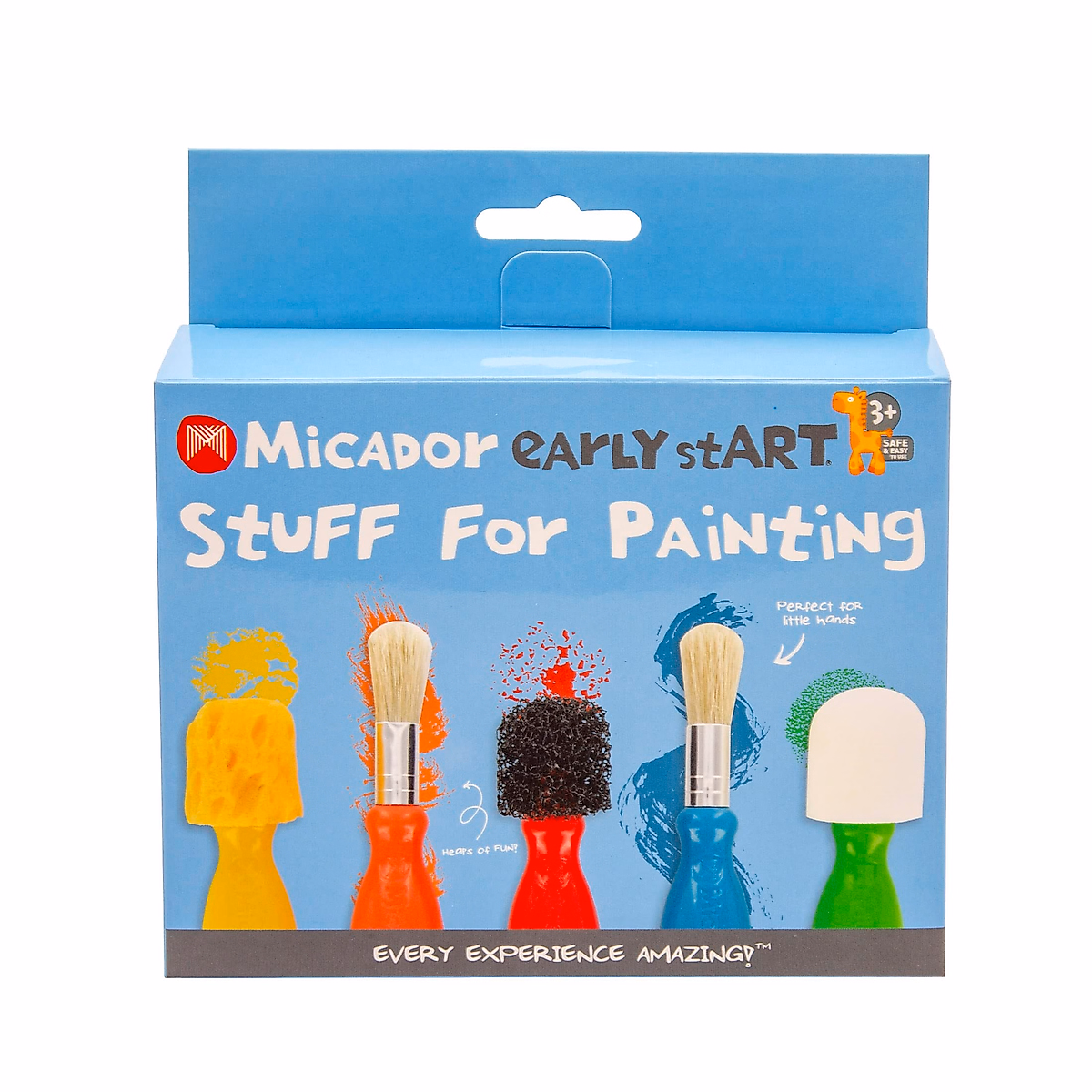 Micador Early Start Stuff for Painting, 5-Piece Set - 3 Sponge + 2 Durable Bristle Brushes - Easy Grip - Rounded Handles - Ages 3+