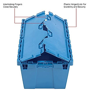 12 Gallon Heavy-Duty Flip Tote Storage Container (PACK OF 6) - Blue, Commercial Flip Top Tote, Industrial Plastic Storage Tote - 21 in. L x 15 in. W x 12in. H, Padlock & Metal Hinged Flip Cover