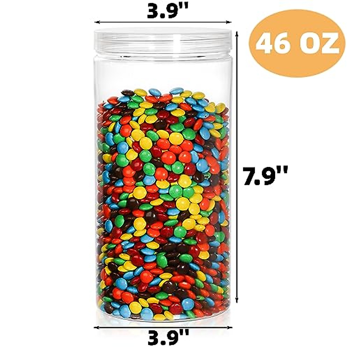 Pumtus 8 Pack Clear Plastic Jars, 46 OZ Empty Candy Storage Jars, Reusable PET Mason Jar with Screw on Lids, Large Round Dry Food Container for Household and Kitchen Organizing, Nuts, Noodles, Spices