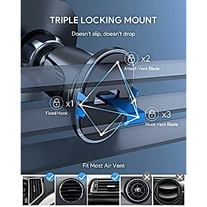 Victdom for MagSafe Car Mount [20 Strong Magnets] Magnetic Phone Holder for Car [Stable Metal Hook Clip] iPhone Car Mount for Vent Fit iPhone 14/13/12 Series and All Phones Metal Rings Included