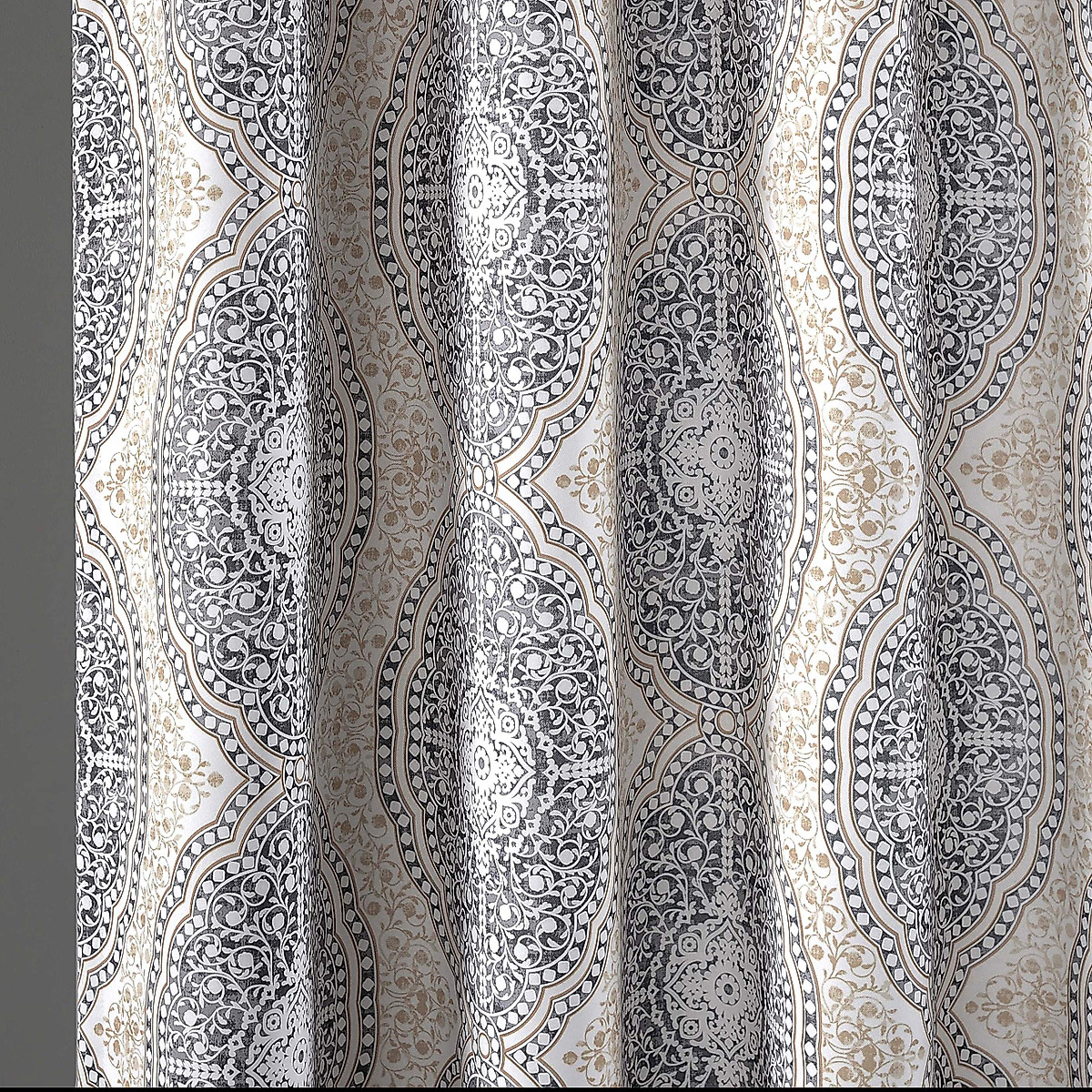 DriftAway Adrianne Thermal and Room Darkening Kitchen Tier Window Treatment Set of 2 Each 30 Inch by 24 Inch Plus 2 Inch Header Beige and Gray