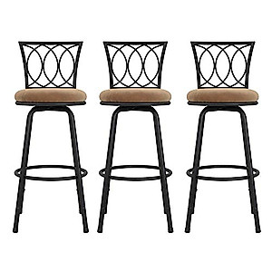 DHP Alfie Upholstered Seat Swivel, Tan Microfiber, Set of 3 Barstool