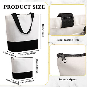 LEIFIDE 20 Pieces Canvas Tote Bag and Makeup Bag Set Canvas Beach Bag with Handle Canvas Bag for Women Mother Bridesmaids (Black and White)
