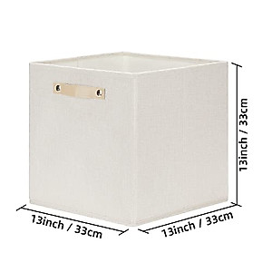 Bidtakay Large Bins Square Fabric Storage Bins 13 inch Storage Cubes Shelf Baskets Collapsible Toy Storage Box Clothes Cubby Storage Bins for Closet Organizer Office Storage Home Organization (Beige)