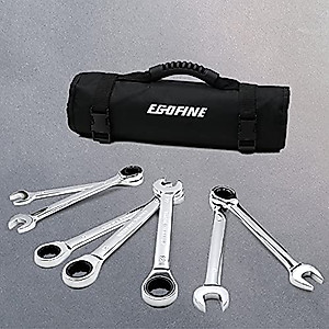 Egofine 18pc Metric Wrench Set, 6 mm - 24 mm Chrome Vanadium Steel Ratcheting Wrench Set with a Roll Up Storage Bag