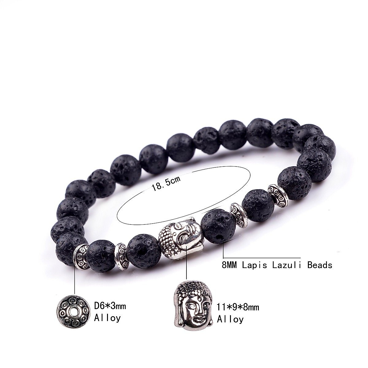 JOYA GIFT Natural Volcano Stone 8MM Round Beads Buddha head Gemstone Chakra Bracelet for Women Charms Men Jewelry
