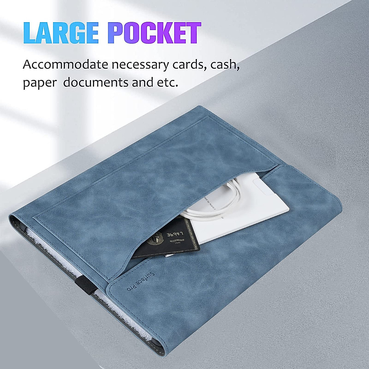 Microsoft Surface Pro 11 / Pro 10 / Pro 9 13 Inch Case, Multiple Angle Viewing Portfolio Business Cover with Pocket & Stylus Holder, Compatible with Type Cover Keyboard.(Sapphire)