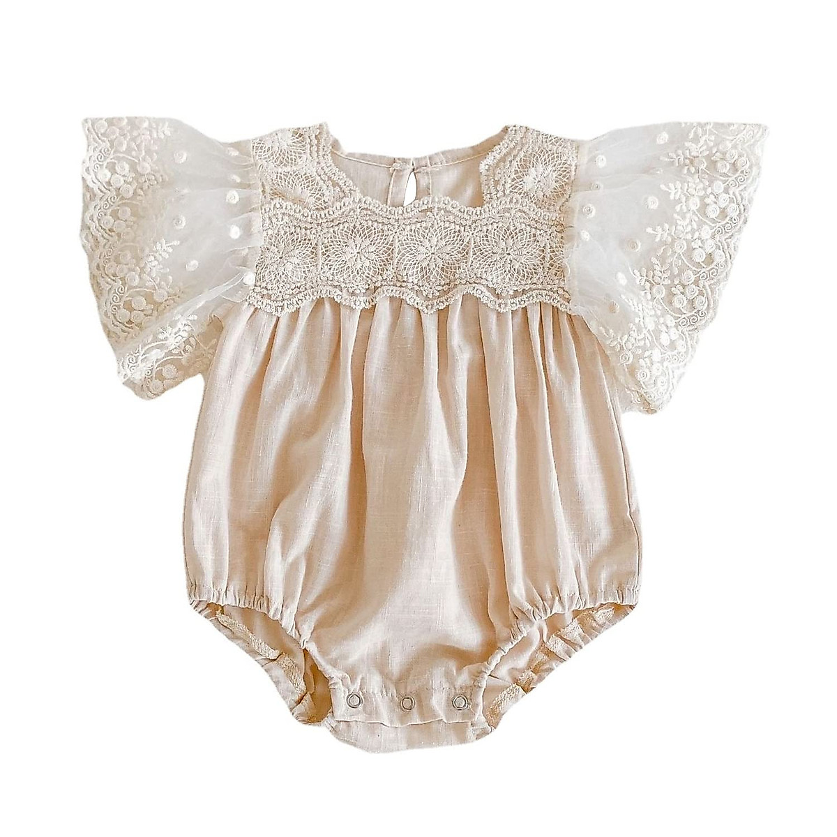 HOOLCHEAN Baby Girls Summer Lace Big Flutter Sleeves Loose Bodysuit for Photo Shoot (Apricot, 66: 0-6 Months)