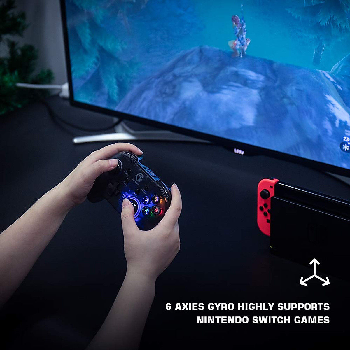 GameSir T4 Pro Wireless Gaming Controller for Windows PC/Switch/Android/iPhone,PC Controller with 4 Programmable Butoons,Dual-Vibration and Turbo Gamepad Joystick with LED Backlight