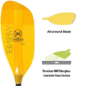 Werner Sherpa Fiberglass Bent Shaft Whitewater Kayak Paddle-197cm-Amber