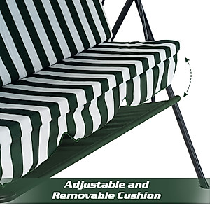 MCombo 2-3 Person Patio Swings with Canopy, Outdoor Porch Swing Chair with Steel Stand, Removable Cushions, for Backyard Garden Balcony 4008 (Green with White Stripes)