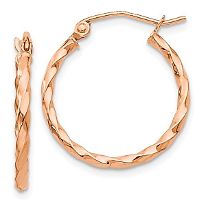 14K Rose Pink Gold Twisted Round Hoop Earrings