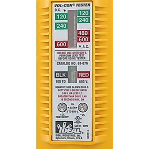 IDEAL INDUSTRIES INC. 61-076 Vol-Con Solenoid Voltage Tester with Vibration Mode, AC/DC Voltage Level Testing, CATIII for 600v, Yellow