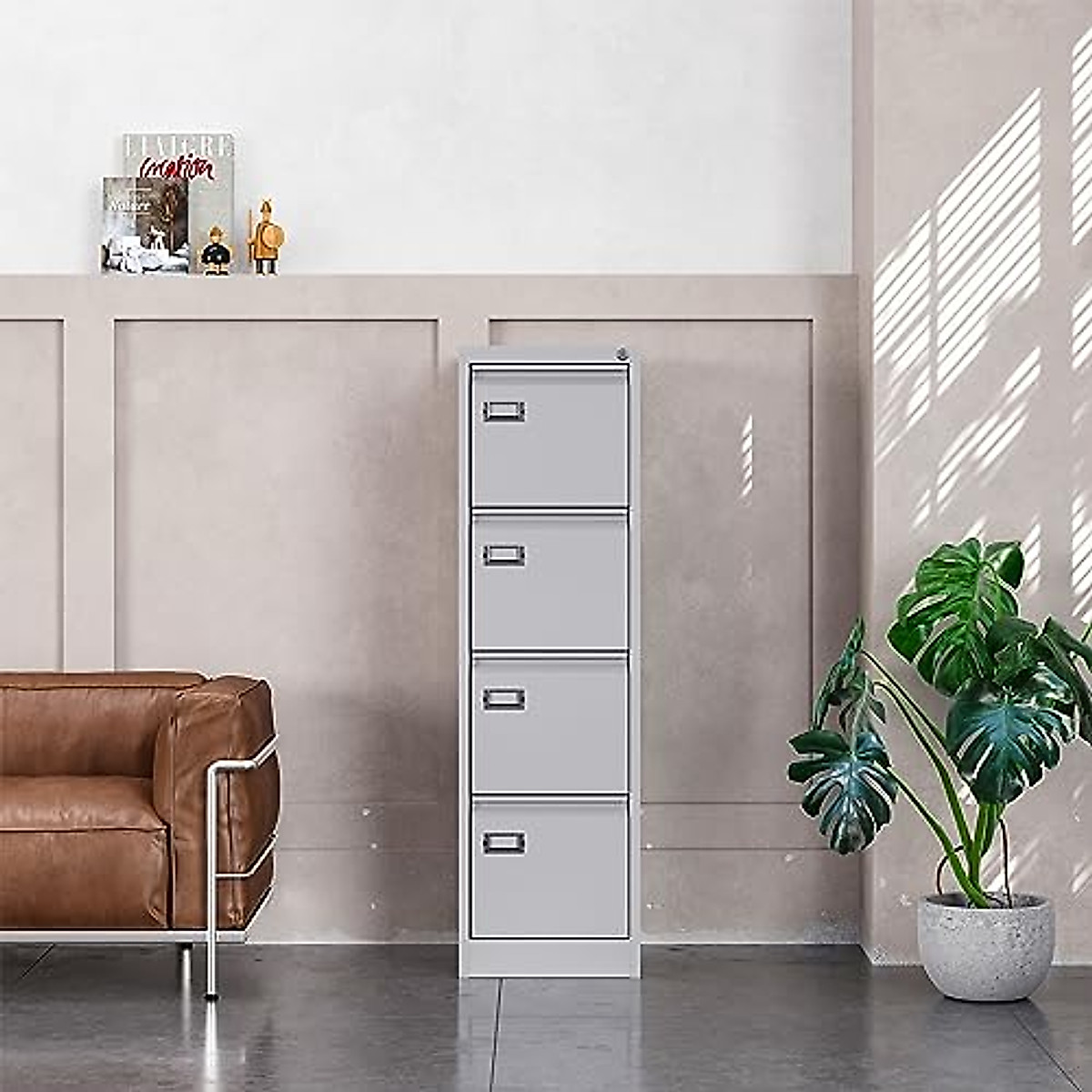 Yizosh 4 Drawer File Cabinet with Lock, Filing Cabinets for Home Office, Metal Locking Office File Storage Cabinets with Drawers, Vertical Small Filing Cabinet Organizer for Legal/A4