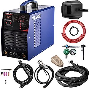 VEVOR TIG Welder AC/DC, 3 in 1 TIG/MMA/ARC Welding Machine with 110/220V Dual Voltage, 250A Aluminum MMA Welder w/Inverter IGBT and Digital Panel, Multiprocess ARC Welder