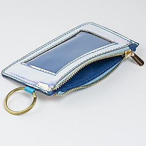 Women's Glitter Zip Id Case Bling Wallet (Hologram Blue)