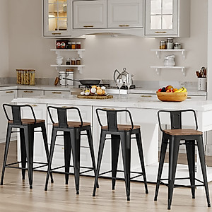 Changjie Furniture 26 Inch Bar Stools Set of 4 Industrial Metal Barstools Counter Height Bar Stool with Backs for Home Kitchen (26 inch, Black)