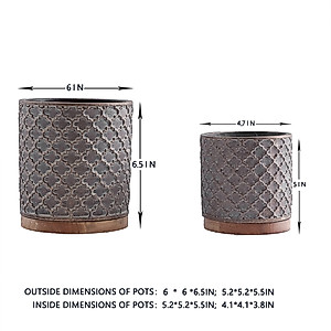 Yishang Cement Planter Flower Pot - 4.7 Inch and 6 Inch Indoor Plants Containers Without Drain Hole,Round Flower Planter Pots for Plants with Bamboo Saucer/Tray,Set of 2 (Brown).