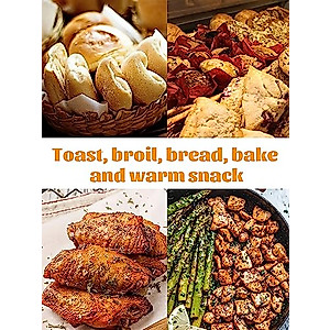 Toaster Oven 4 Slice Countertop - Pizza Oven with Timer, Convection Oven fits a 9 Inch Pizza, for Bake, Broil, Toast, Includes Baking Pan and Rack, Stainless Steel, Silver