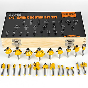 Router Bits Set 1/4 Inch Shank - BAIDETS Upgrade 24 Piece Router Bit Set Craftsman, 1/4" Tungsten Carbide Router Bits for Woodworking