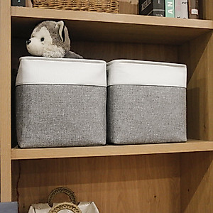 Bagnizer 13x13 Cube Storage Bins, Collapsible Fabric Storage Box, 4 Pack Closet Baskets with Handles for Organizing, Shelf, Toys, Clothes, Home, Office, Nursery (Grey&White)