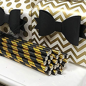 Black and Gold Foil Paper Drinking Straws - Stripe and Solid - 7.75 Inches - 100 Pack - Outside the Box Papers Brand