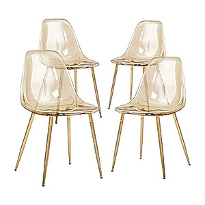 CangLong Kitchen Modern Dining, Desk Side Chair with Metal Legs, Set of 4, Amber Transparent