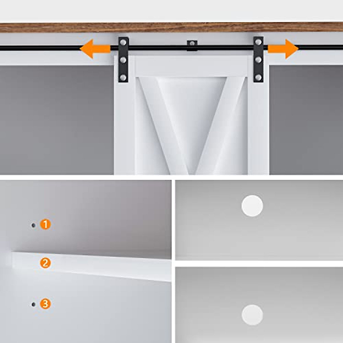 Farmhouse Coffee Bar Cabinet with Storage, 58’’ Kitchen Sideboard Buffet Storage Cabinet with Sliding Barn Door, White Cabinet with Adjustable Shelves, Buffet Table for Living Dining Room