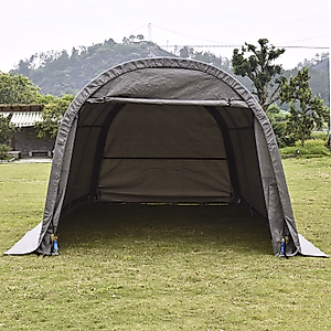Bestmart Heavy Duty Round Carport with Zipper Portable Garage Outdoor Storage Shed Canopy Gray,10x20ft