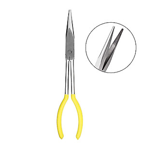 3-piece 11 Inch Long Reach Long Nose Pliers 25 degrees plier, circle plier,work for Mechanics Technicians and Contractors Work with Delicate or Difficult-to-Reach Pieces Milled-Jaws Steel Needle Nose