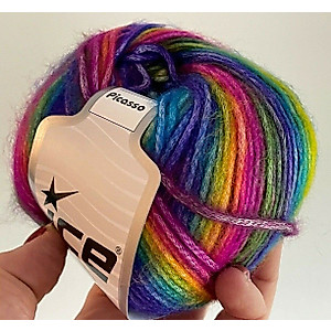 Picasso Rainbow II - Blue, Purple, Green, Yellow, Orange, Fuchsia Fuzzy with Subtle Sheen Yarn, Polyester, Acrylic Blend 50 gram 125 Yards