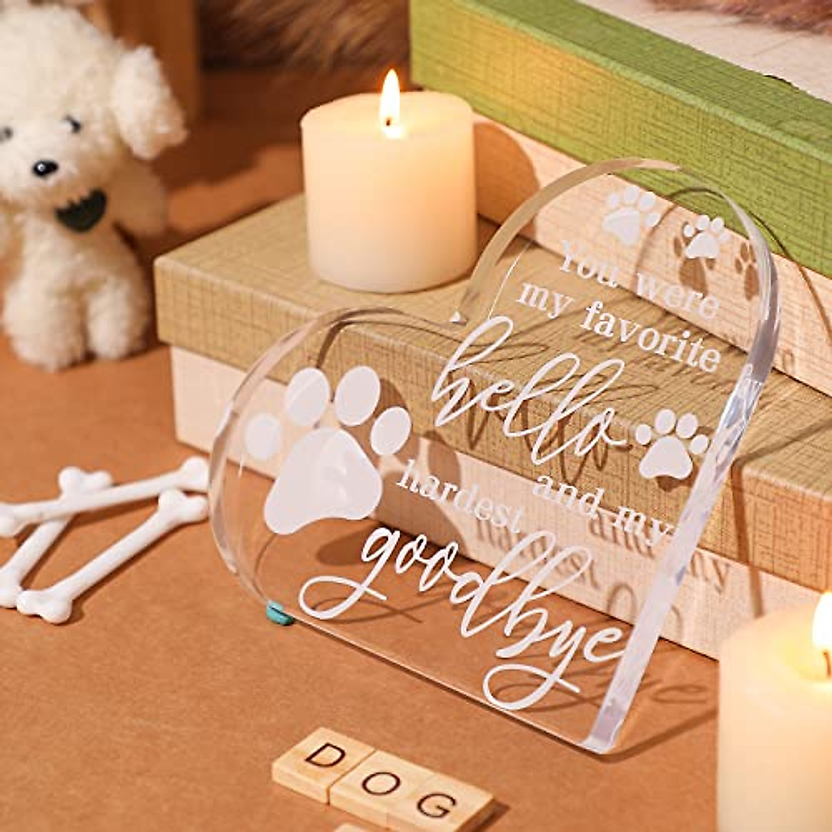 PET Memorial Gift Dog Sympathy Gift for Loss Bereavement Crystal Acrylic Heart Decor Remembrance Gifts Cat Memorial Gifts Crystal Acrylic Heart Condolence Gifts for Loss of Loved One