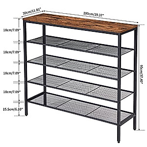 IBUYKE Coat Rack Shoe Rack Set, 5-Tier Shoe Bench with Metal Mesh Shelves ,Coat Stand with 3 Adjustable Sizes and 8 Hooks, Coat Tree for Bedroom Office Hallway URF-1194&UTMJ084H
