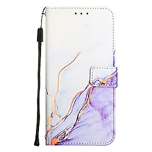 Compatible with Samsung Galaxy Fold 4 Case Wallet Marble Leather Flip Cases Cover with Credit Card Holder for Women White Purple with Wrist Strap for Samsung Galaxy Z Fold4