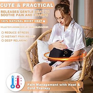 Microwave Heating Pad for Cramps Pain Relief, 16 * 12'' Moist Microwavable Period Menstrual Heating Pads for Cramps, Back, Neck Shoulder and Knee, Cute Stuffed Animal Heating Pad - Black Cat