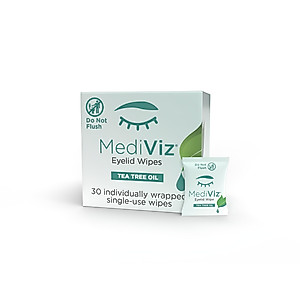 MediViz Tea Tree Eyelid Cleanser Wipes – 30 Single-Use Towelettes – Eyelash & Eyelid Wipes for Soothing Dry Eye Irritation, Demodex Removal & More​
