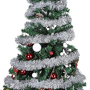 Fasyou 33FT Tinsel Christmas Garland Metallic Streamers for Christmas Tree Decorations Tinsel Decorations for Holiday New Years Eve Xmas Party Wedding Birthday Fireplace Decor,Silver 05