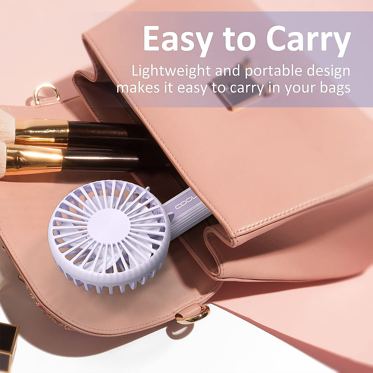 Coolfor Handheld Fan,USB Rechargeable Mini Fan with 2000mAh Battery Operated Small Fan with 3 Adjustable Speeds,180°Rotation Foldable Fan for Office Desktop Picnic Shopping and Travel(Purple)