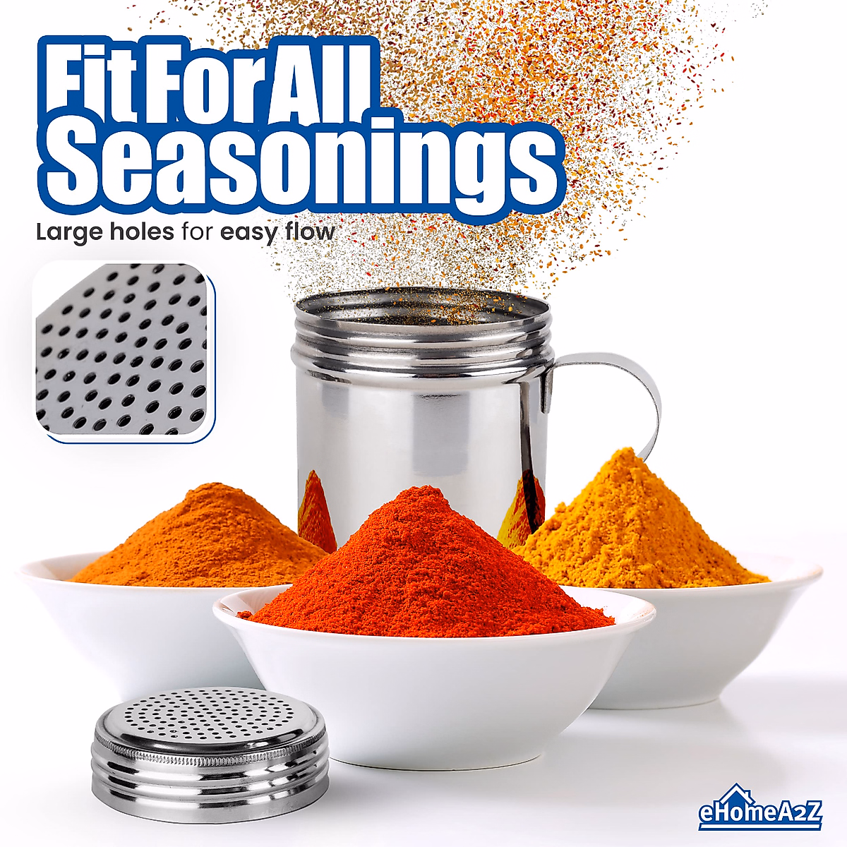 EHOMEA2Z Stainless Steel Dredge Shaker 10 Oz Ideal For Salt, Spice, Sugar, Flour (1, 10 oz With Handle)