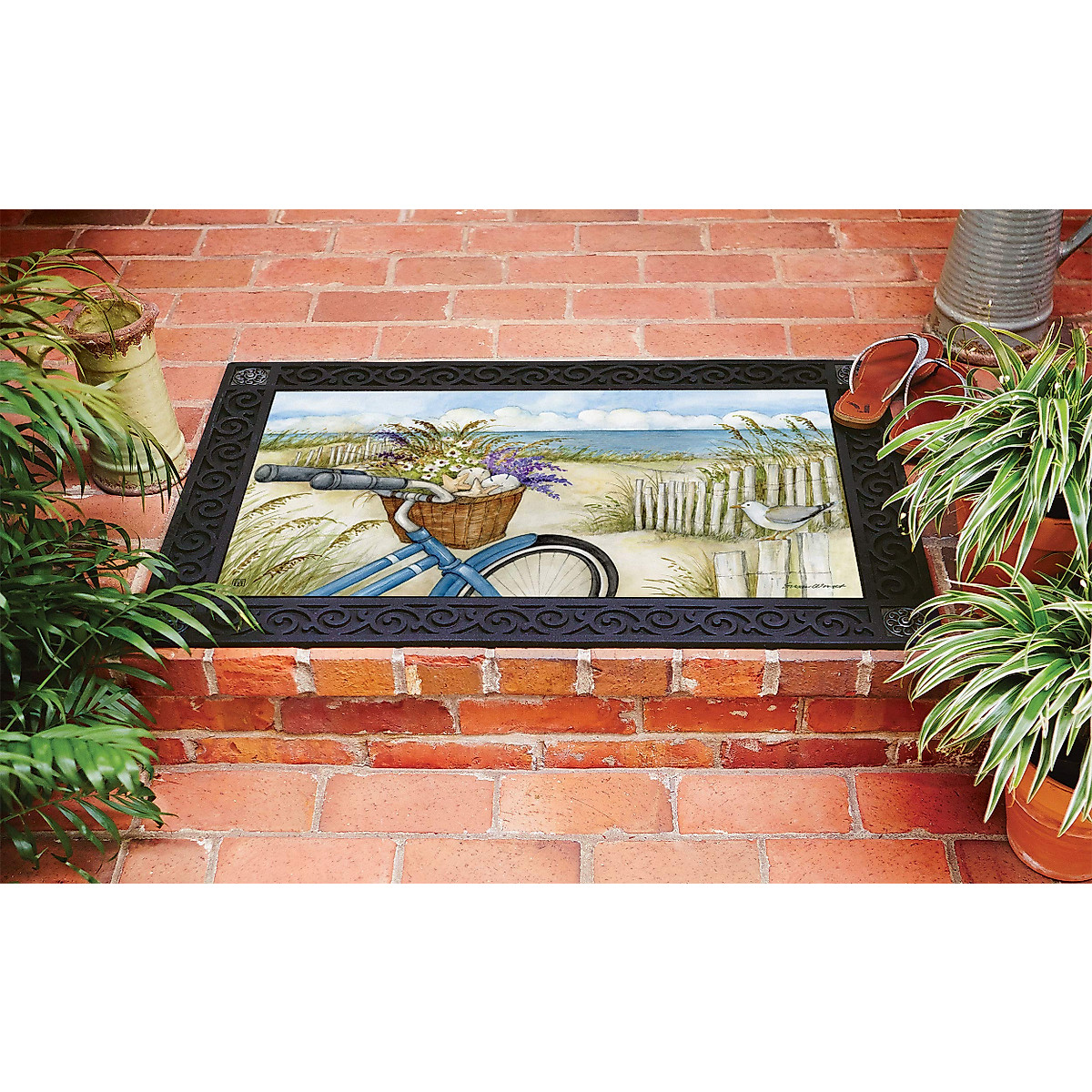 Studio M MatMates Beach Bike Decorative Floor Mat Indoor or Outdoor Doormat with Eco-Friendly Recycled Rubber Backing, 18 x 30 Inches