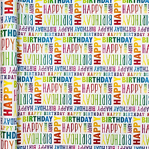 B-THERE Birthday Gift Wrap Wrapping Paper for Boys, Girls, Adults. 6 Cute & Funny Different Designs of 6 ft X 30 Roll! Includes Cactus, Fruit, Rainbows, Rainbow Sprinkles, Pizza, Balloons, Donuts