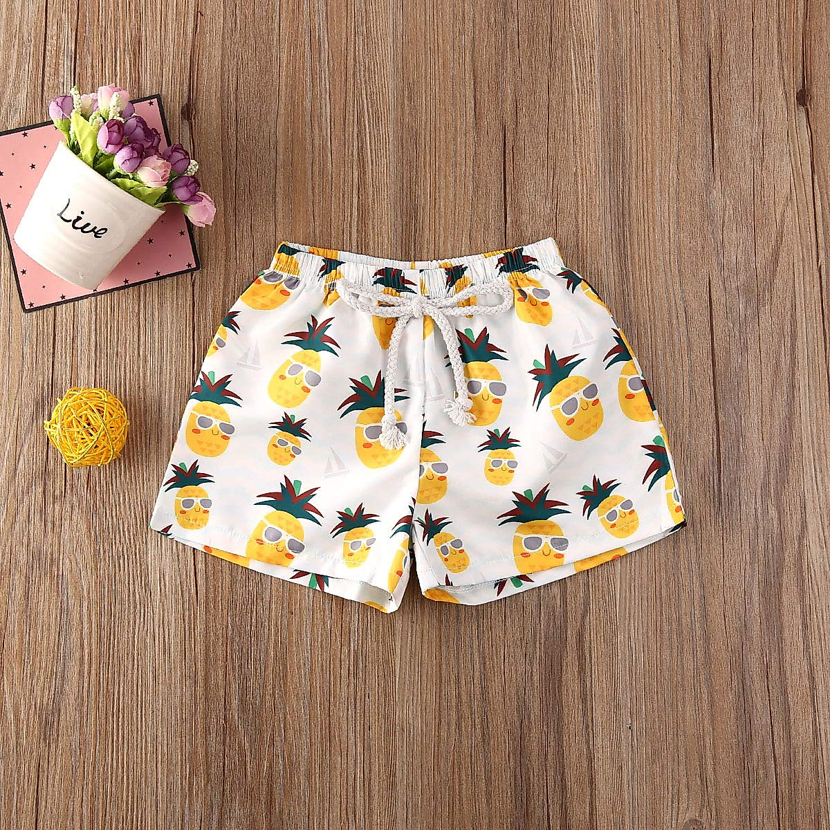 Infant Toddler Baby Boy Hawaiian Beach Shorts Swim Trunks Cartoon Animal Little Boys Board Shorts Swimwear (B-White Pineapple, 6-12 Months)