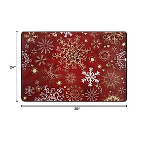 SUABO Christmas Area Rug, Red Snowflakes Non Slip Area Rug Nursery Rug Floor Mats Carpet for Living Dinning Room Bedroom Kitchen 2'x3'
