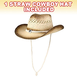 ArtCreativity Straw Cowboy Hat for Kids and Teens, 1PC, Cowboy Costume Hat with Chinstrap and Sunburst Pendant, Cow Boy Costume Prop for Kids, Dress Up Parties, and Country Concerts