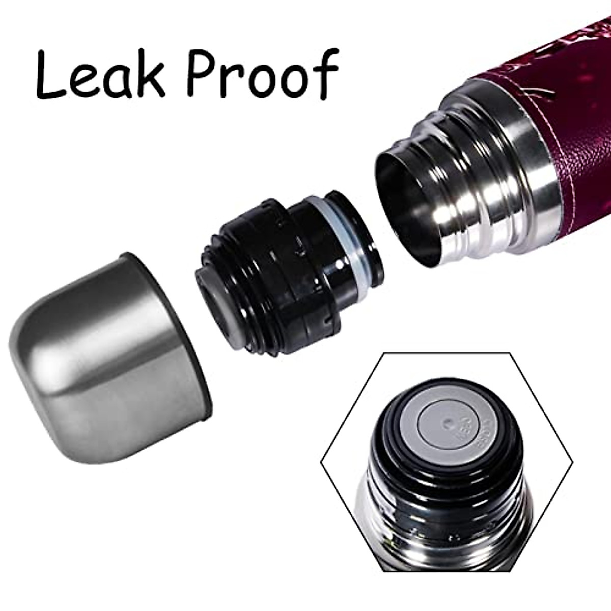 Wine Cherry Stainless Steel Water Bottle, Leak-Proof Travel Thermos Mug, Double Walled Vacuum Insulated Flask 17 OZ