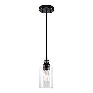 YaoKuem Pendant Lighting Fixture, Hanging Ceiling Lights with E26 Medium Base, Metal Housing with Clear Glass, Bulbs not Included, 1-Pack