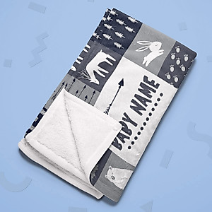 Ruby Star Personalized Baby Blanket for Boy, Cozy Plush Fleece Blanket, Custom Baby Name, Includes Baby Onesie and BIB, Bankets for Kid (Woodland), Full