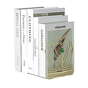 JIARI 1 Pairs Crown Bookends Decorative Metal Book Ends Supports for Bookrack Shelves, Heavy Duty, Book Holder Stopper for Books (Gold)