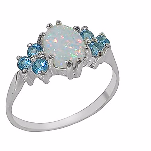 LetsBuyGold 925 Sterling Silver Natural Opal and Blue Topaz Womens Promise Ring - Size 11.5